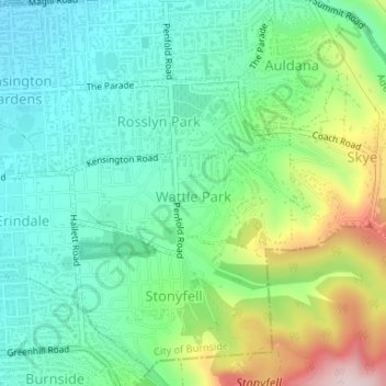 Wattle Park topographic map, elevation, terrain