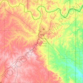 Pontotoc County topographic map, elevation, terrain