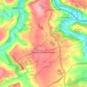 Hinton Charterhouse topographic map, elevation, terrain