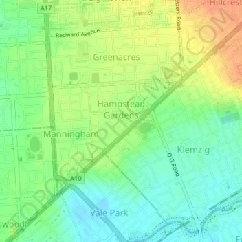 Hampstead Gardens topographic map, elevation, terrain