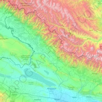 Sheki-Zaqatala topographic map, elevation, terrain