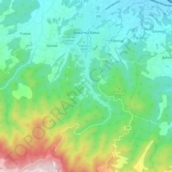 Vrnjacka Banja topographic map, elevation, terrain