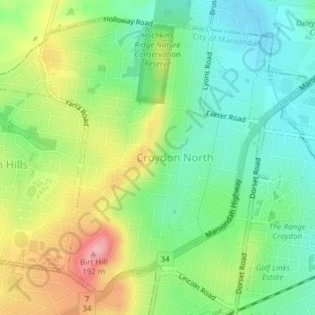 Croydon North topographic map, elevation, terrain