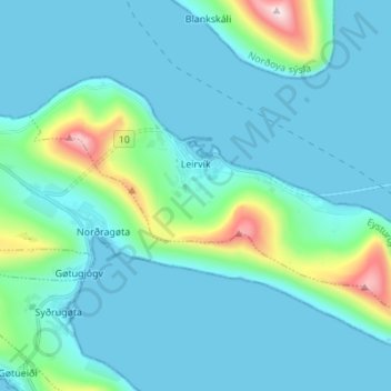 Leirvík topographic map, elevation, terrain