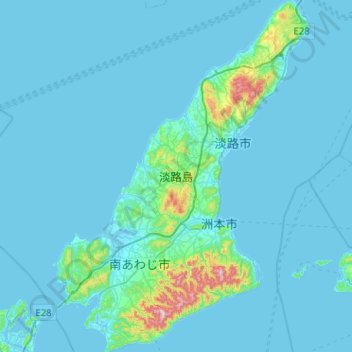 Awaji Island topographic map, elevation, terrain