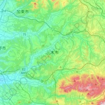 Miki topographic map, elevation, terrain