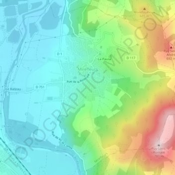 Mirefleurs topographic map, elevation, terrain