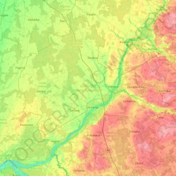 Ukmerge District Municipality topographic map, elevation, terrain