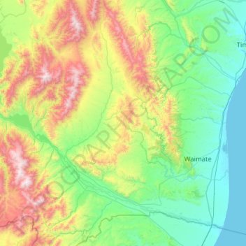 Waimate District topographic map, elevation, terrain