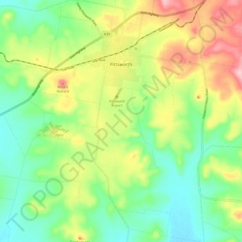 Pittsworth topographic map, elevation, terrain