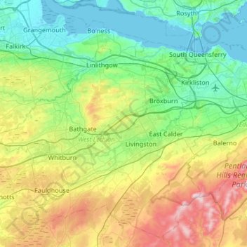 River Almond topographic map, elevation, terrain