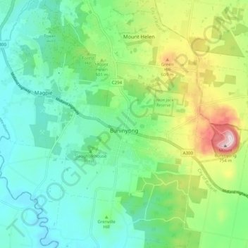 Buninyong topographic map, elevation, terrain