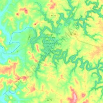 Rough River Lake topographic map, elevation, terrain