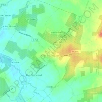 Allas-Champagne topographic map, elevation, terrain