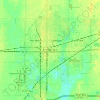 McPherson topographic map, elevation, terrain