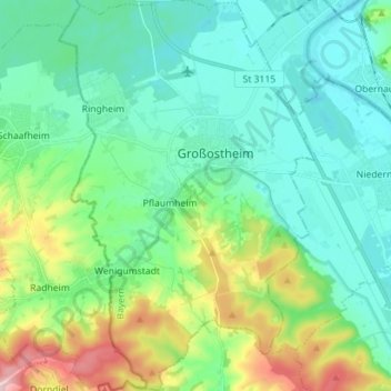 Großostheim topographic map, elevation, terrain
