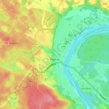 Prienai topographic map, elevation, terrain