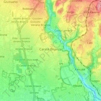Carate Brianza topographic map, elevation, terrain