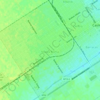 Nueva Roma topographic map, elevation, terrain
