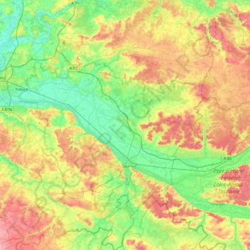 Saumur topographic map, elevation, terrain