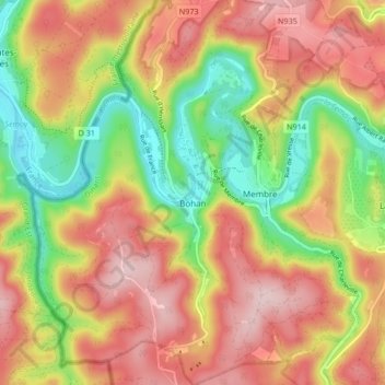 Bohan topographic map, elevation, terrain