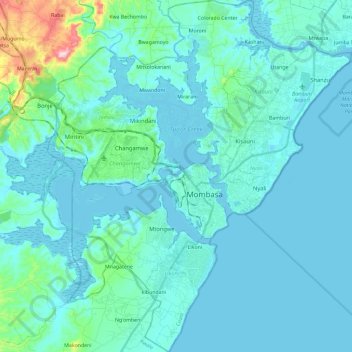 Mombasa County topographic map, elevation, terrain