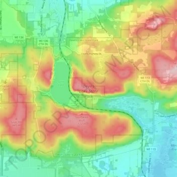 Devil's Lake State Park topographic map, elevation, terrain