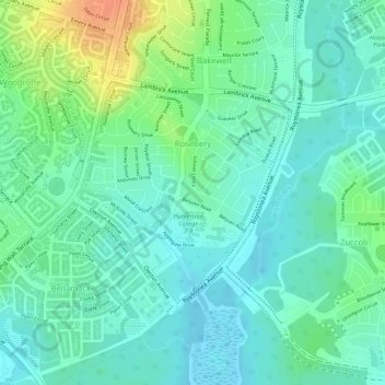 Rosebery topographic map, elevation, terrain