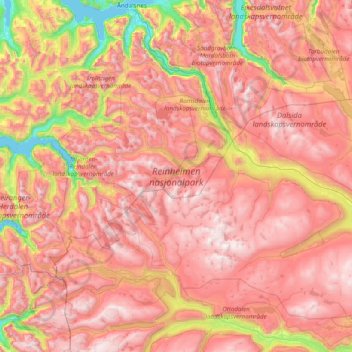 Reinheimen nasjonalpark topographic map, elevation, terrain