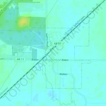Higginson topographic map, elevation, terrain