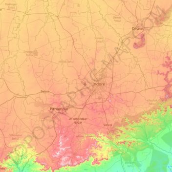Indore District topographic map, elevation, terrain