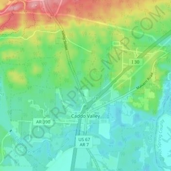 Caddo Valley topographic map, elevation, terrain