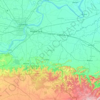 Chandauli topographic map, elevation, terrain