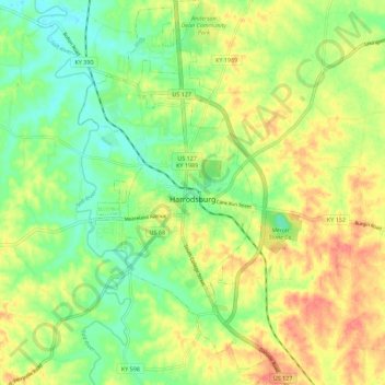Harrodsburg topographic map, elevation, terrain