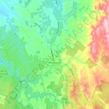 Williamstown topographic map, elevation, terrain