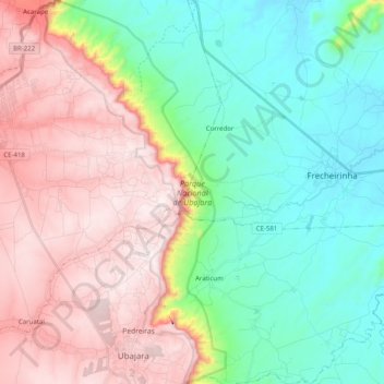 Parque Nacional de Ubajara topographic map, elevation, terrain