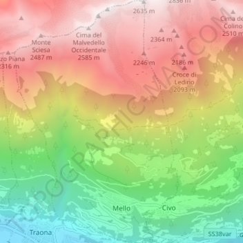Mello topographic map, elevation, terrain