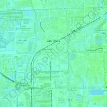 Opa-locka topographic map, elevation, terrain
