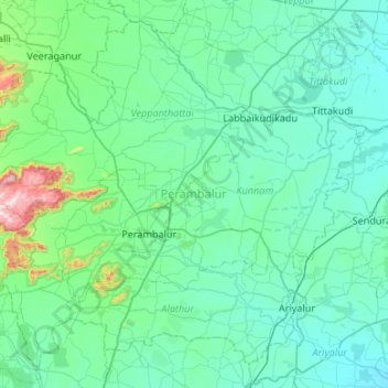 Perambalur District topographic map, elevation, terrain