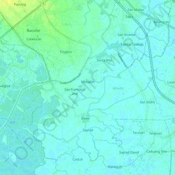 Minalin topographic map, elevation, terrain