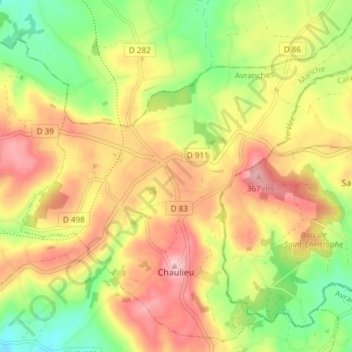 Chaulieu topographic map, elevation, terrain