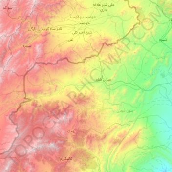North Waziristan District topographic map, elevation, terrain