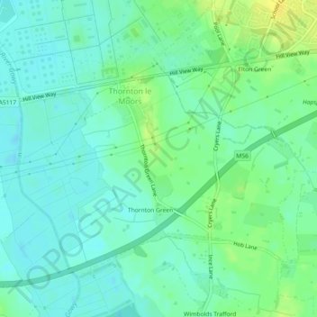 Thornton-le-Moors topographic map, elevation, terrain