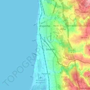 Espinho topographic map, elevation, terrain