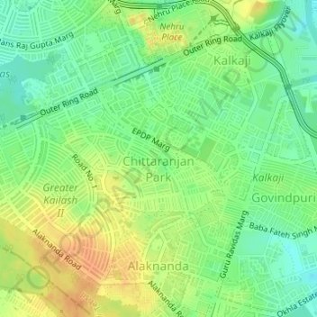 Chittaranjan Park topographic map, elevation, terrain