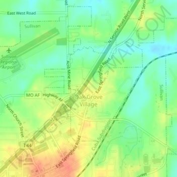 Oak Grove Village topographic map, elevation, terrain