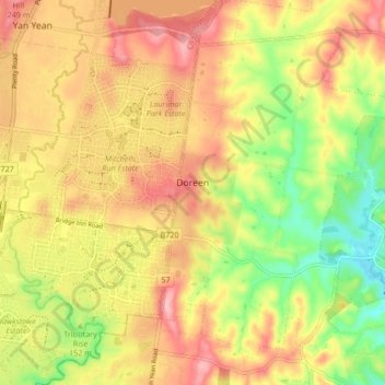Doreen topographic map, elevation, terrain