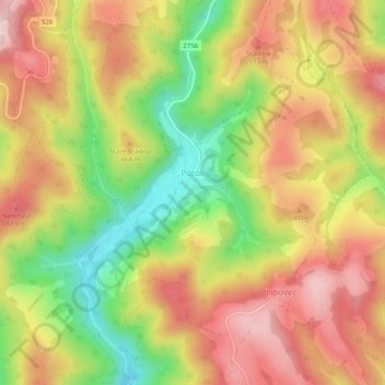 Potok topographic map, elevation, terrain