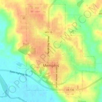 Memphis topographic map, elevation, terrain