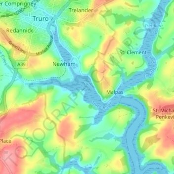 Truro River topographic map, elevation, terrain